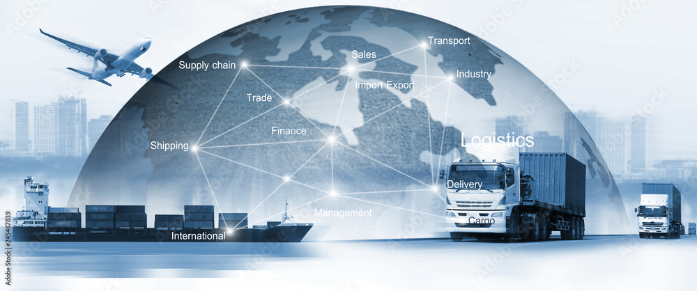 Foto de Transportation, import-export and logistics concept, container ...