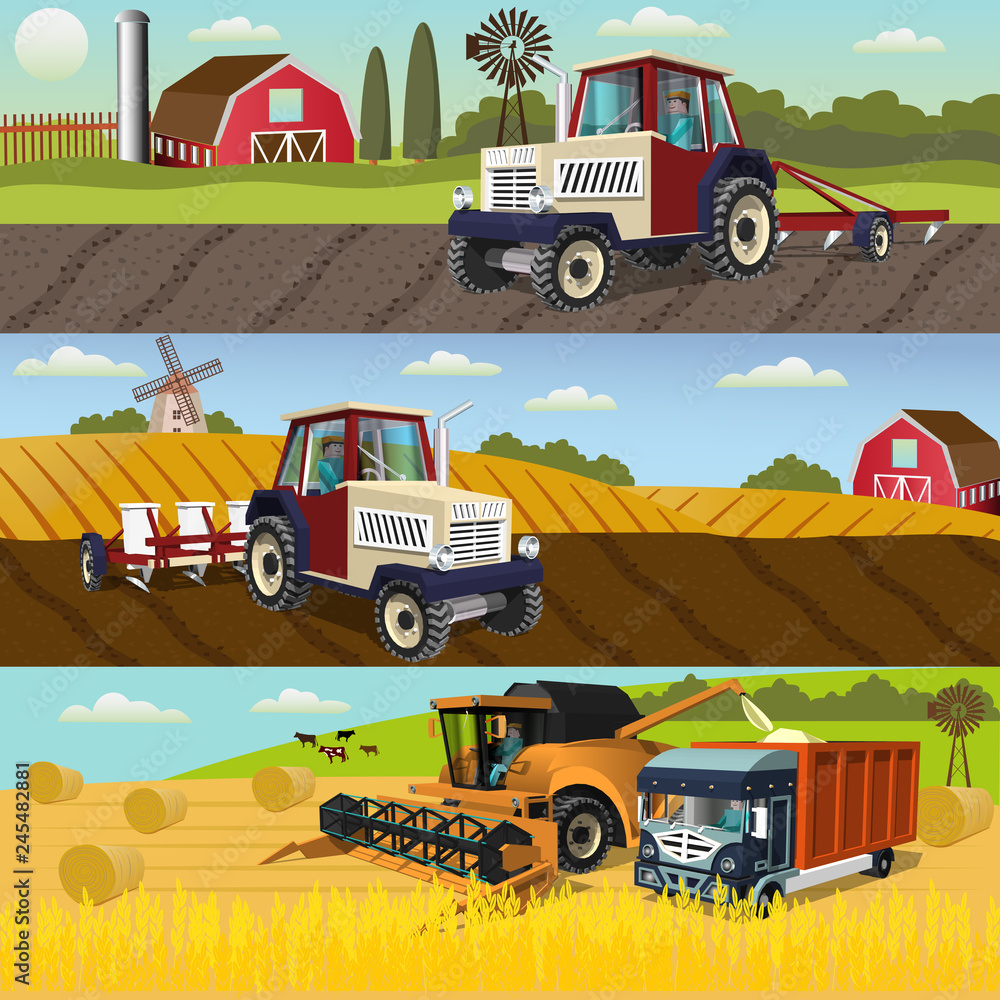 Agriculture design concept set with of the process of growing and ...