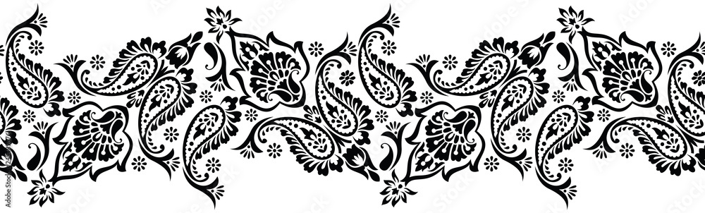 Seamless black and white traditional indian paisley border Stock Vector ...