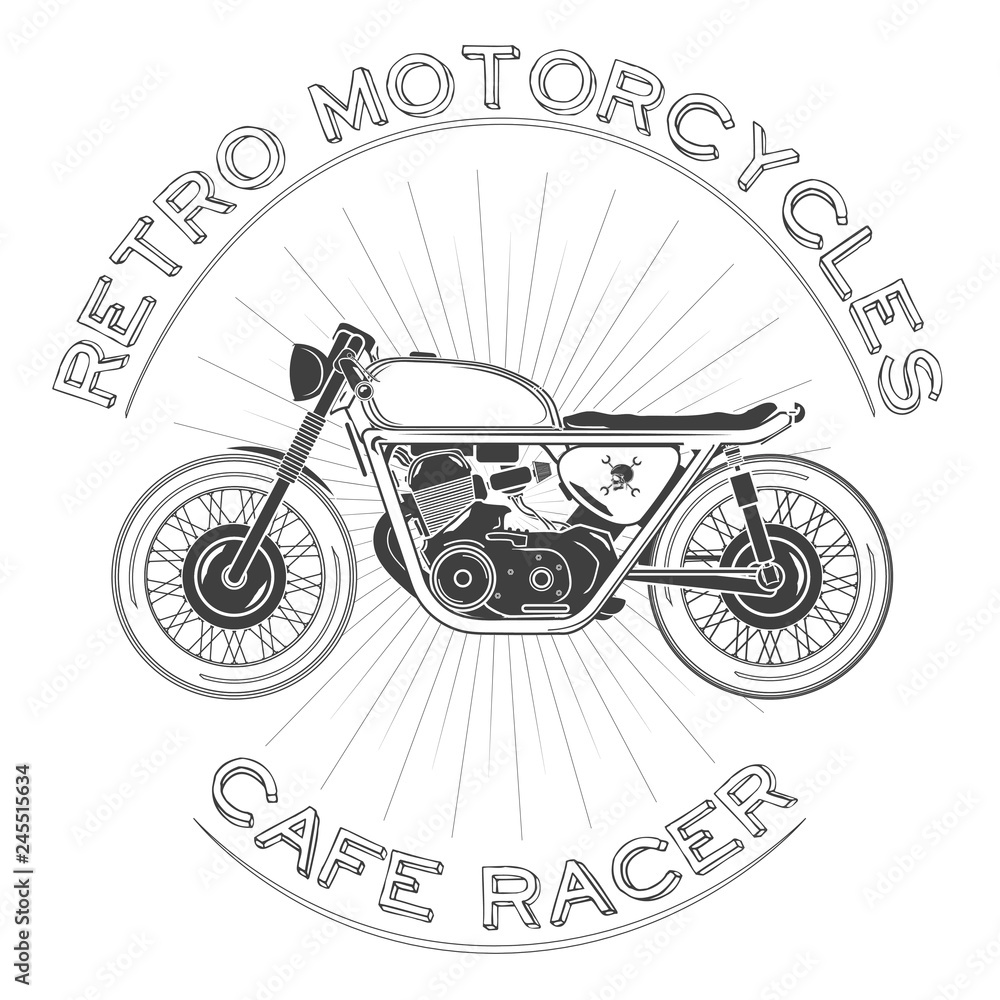 white caferacer logo. Retro motorcycle. vector illustration. cafe racer ...