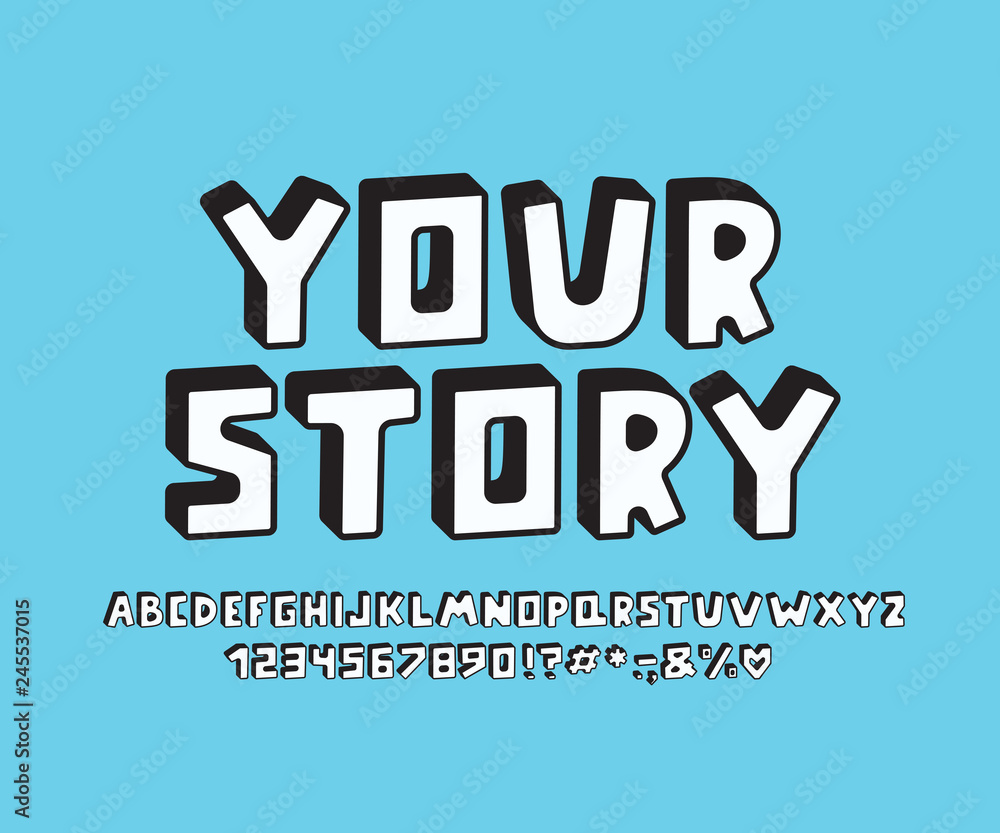 Retro Alphabet 3D design. Vector Letters, numbers and punctuation marks ...