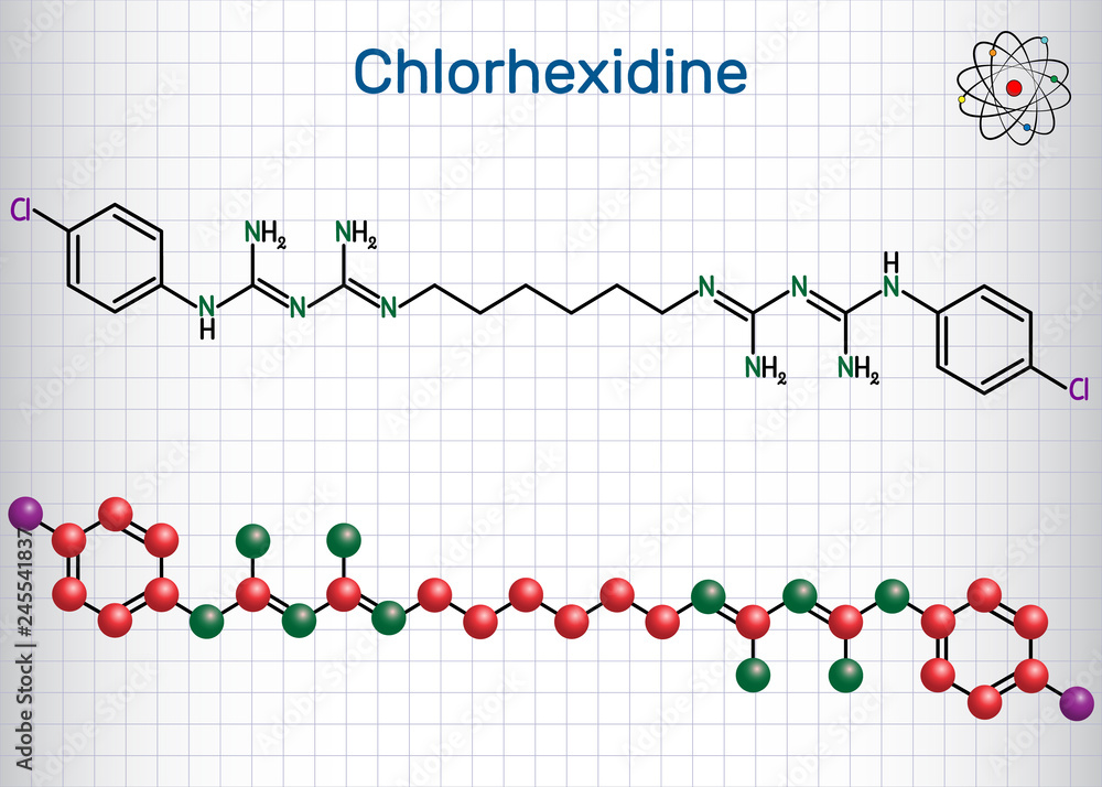 Chlorhexidine (chlorhexidine gluconate, CHG) antiseptic molecule ...