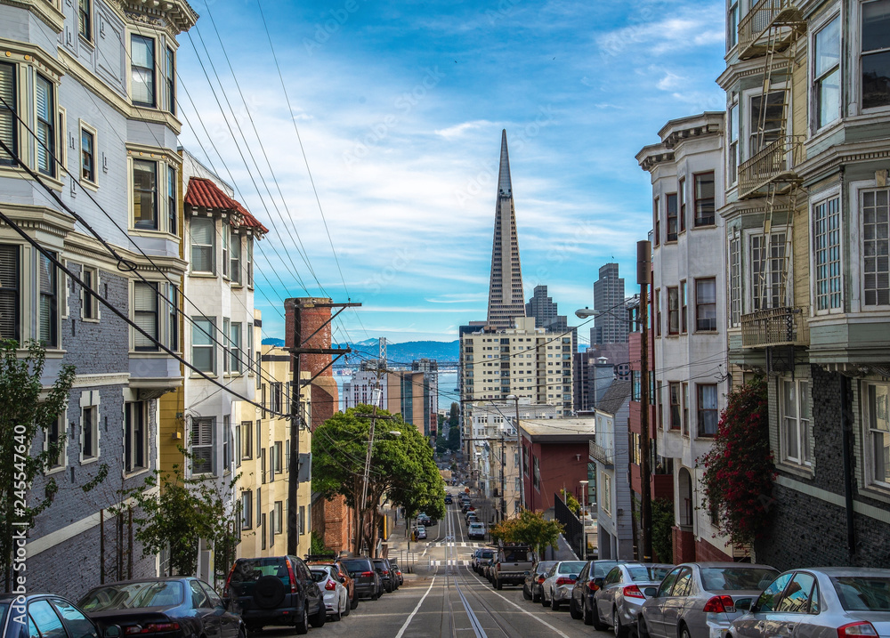 Street and hill at famous California Street San Francisco Stock Photo ...