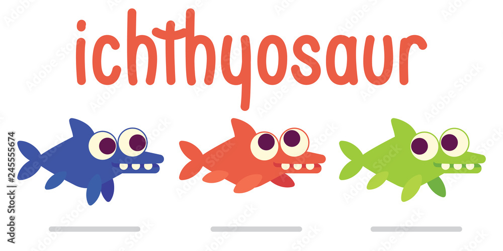 Cute Ichthyosaur swimming. Dinosaur life. Vector illustration of ...