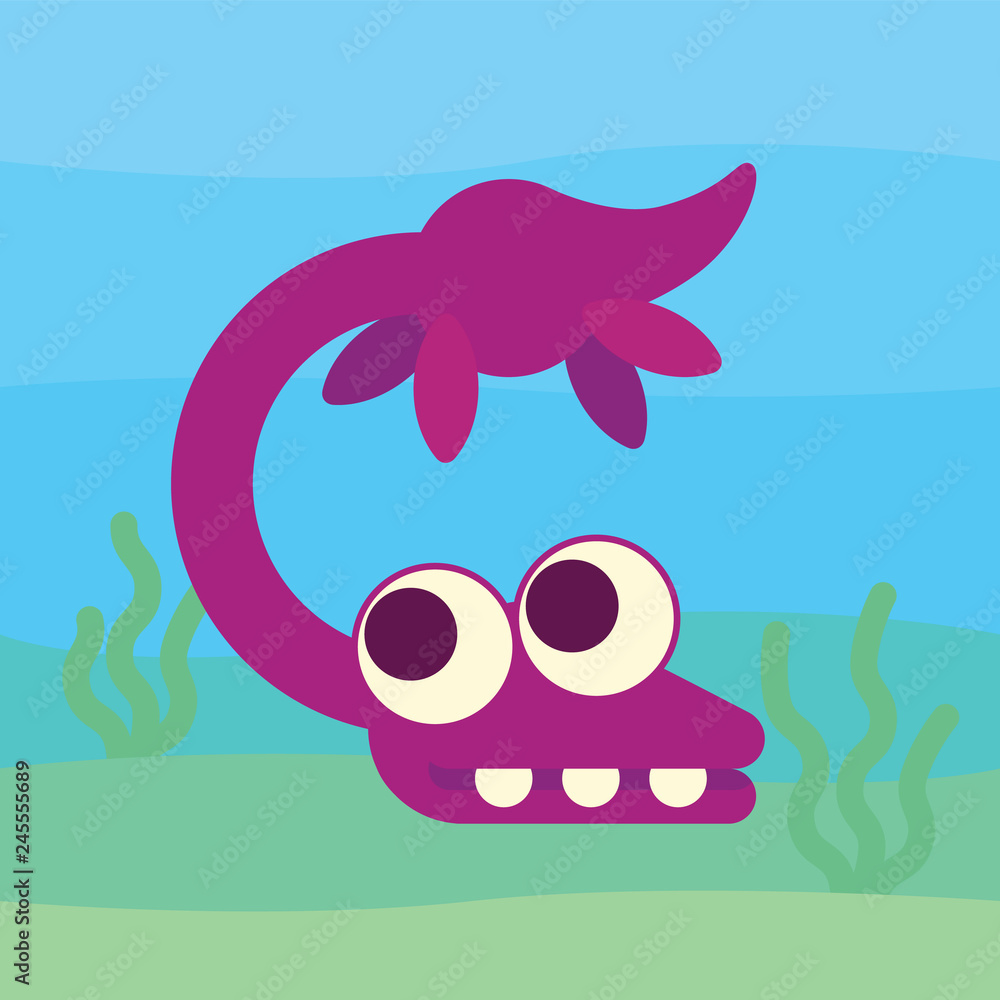 Cute Plesiosaur swimming. Dinosaur life. Vector illustration of ...