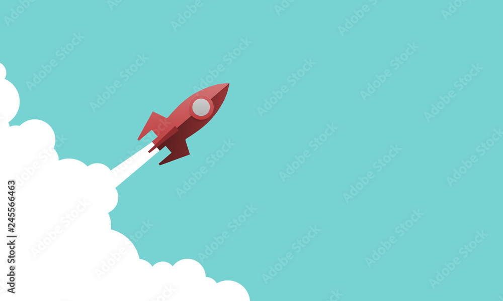 Rocket Paper Art red Vector and illustration flying rocket.Space travel ...