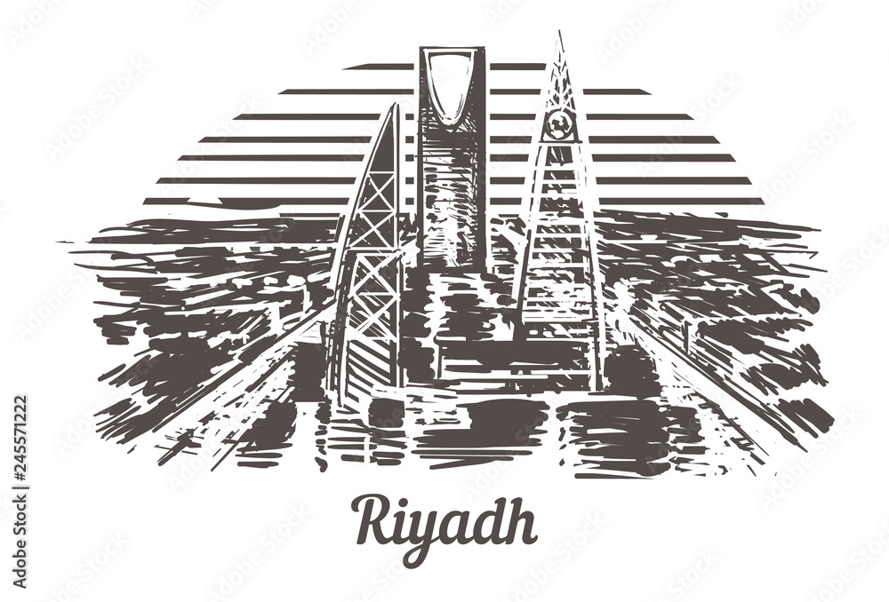 Riyadh skyline hand drawn. Riyadh sketch style vector illustration ... Riyadh skyline hand drawn. Riyadh sketch style vector illustration ...