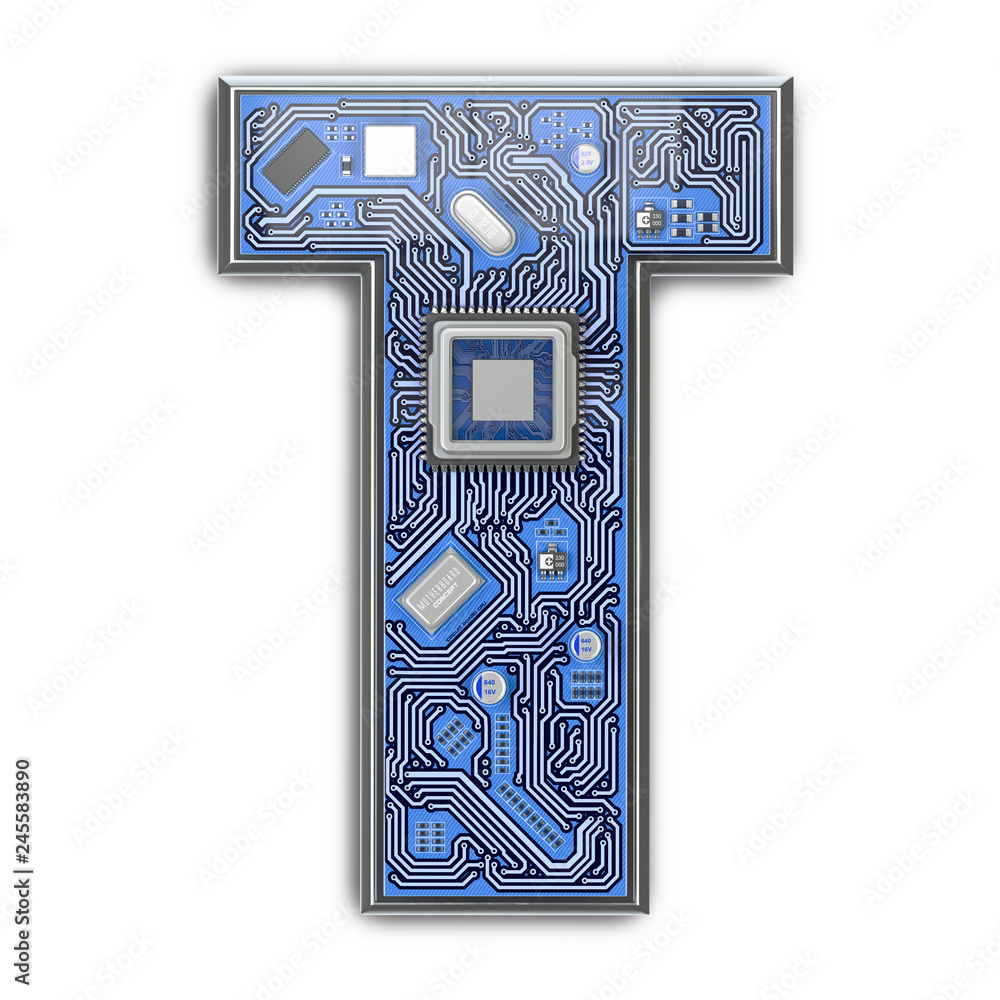 Letter T. Alphabet in circuit board style. Digital hi-tech letter ...