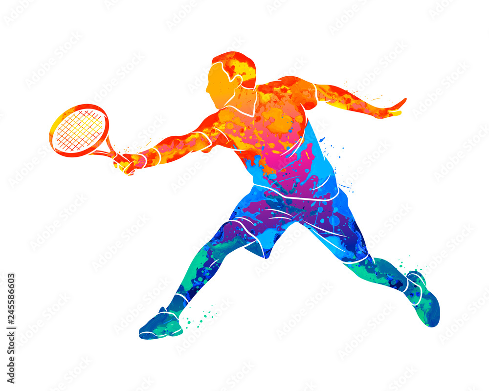 Abstract tennis player with a racket from splash of watercolors Stock ...