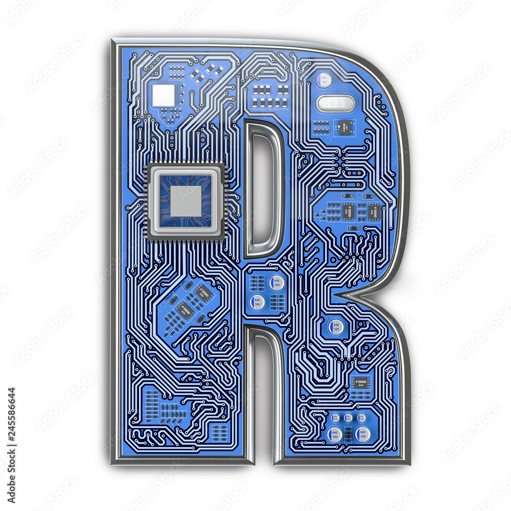 Letter R. Alphabet in circuit board style. Digital hi-tech letter ...