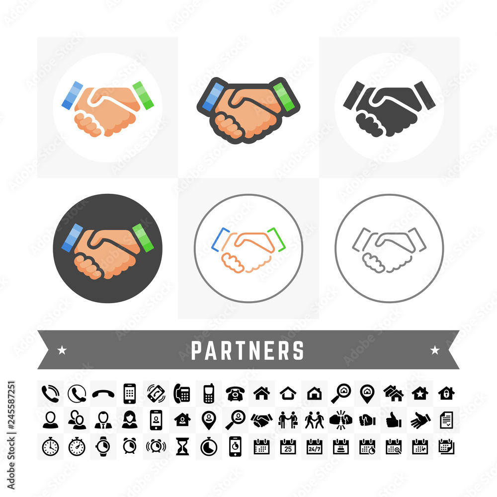 Vector basic icon set of partners. Shape and outline simple handshake ...