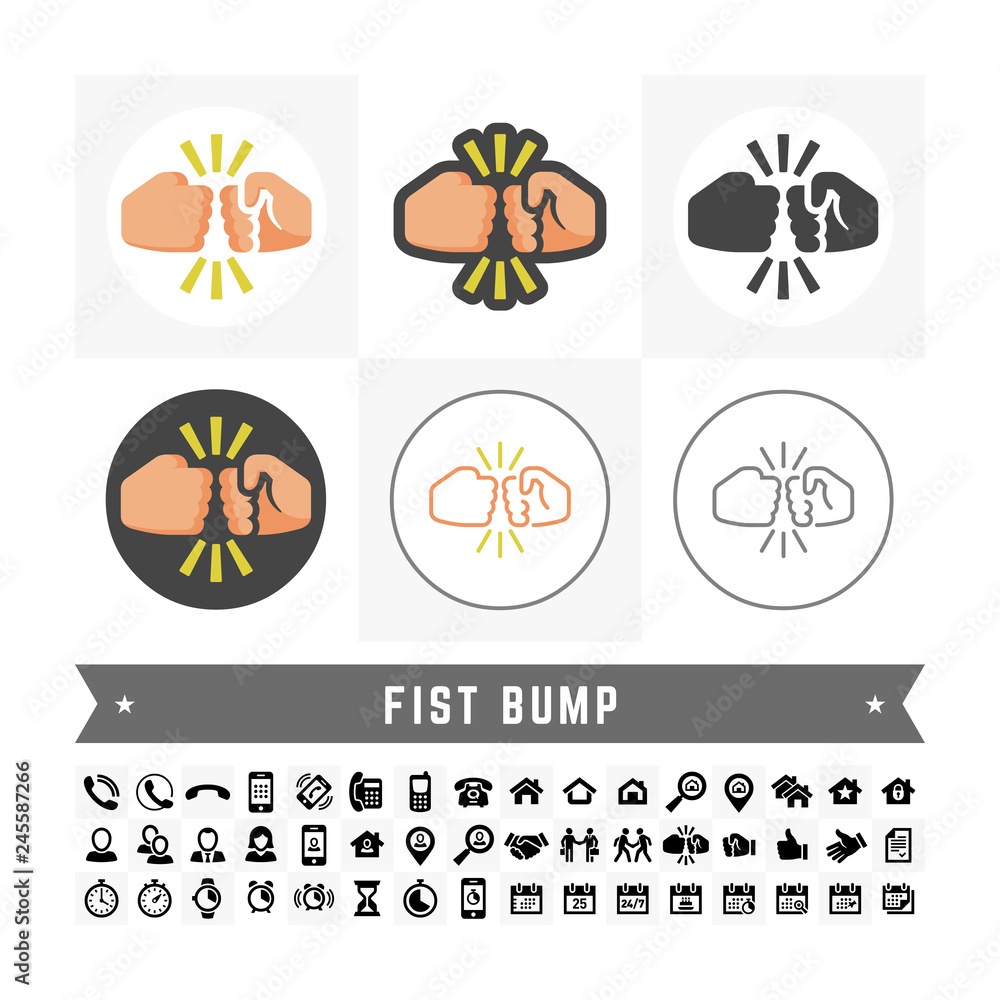 Vector basic fist bump icon set. Shape and outline simple partnership ...