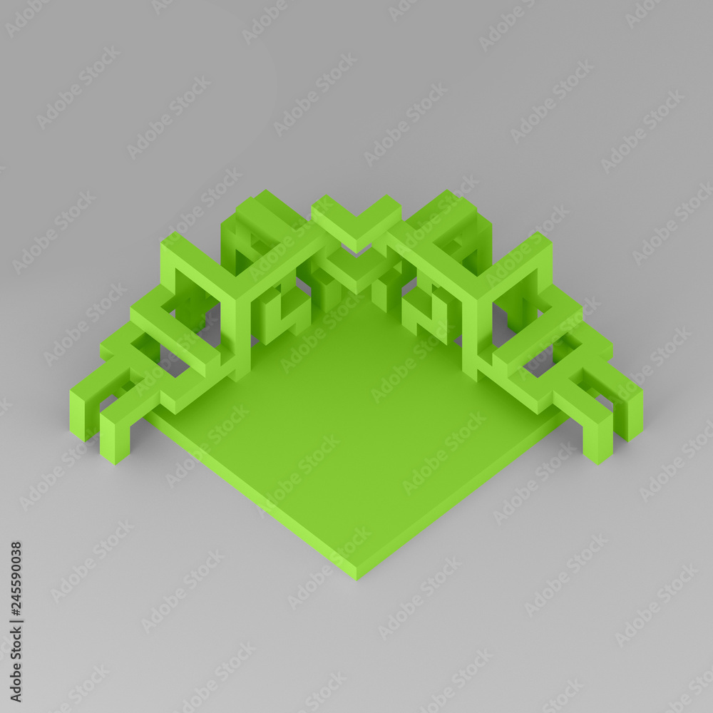 Abstract isometric arrangement of an expanding cube 3D illustration ...