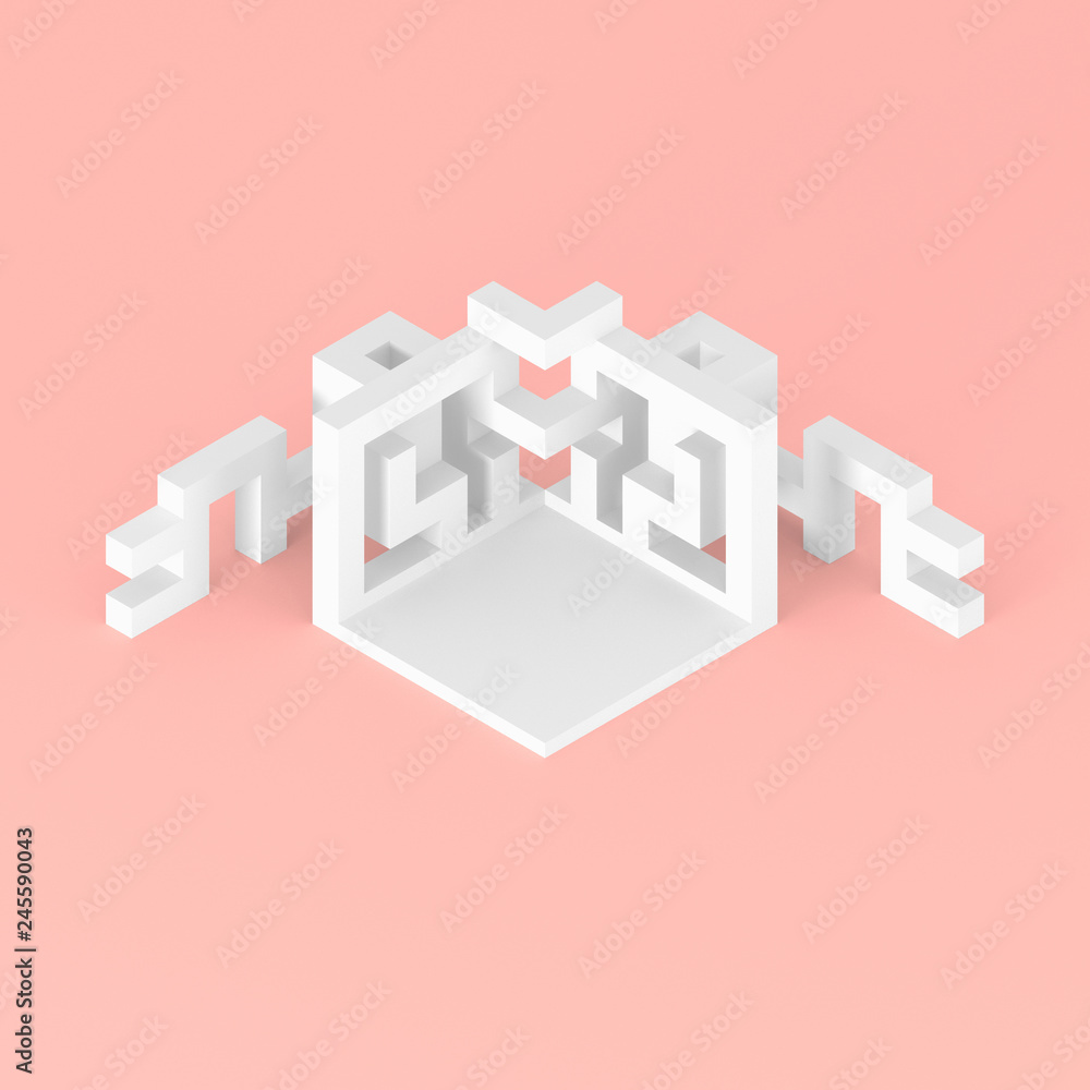 Abstract isometric arrangement of an expanding cube 3D illustration ...