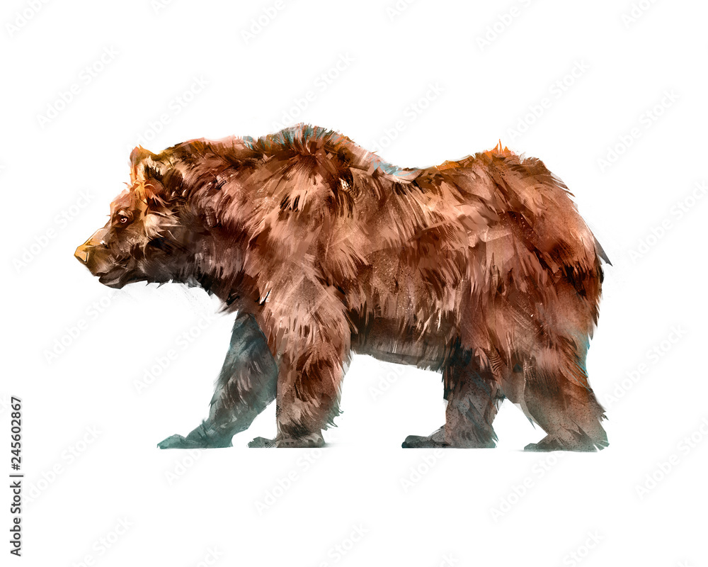 painted colored animal walking bear side view Stock Illustration ...