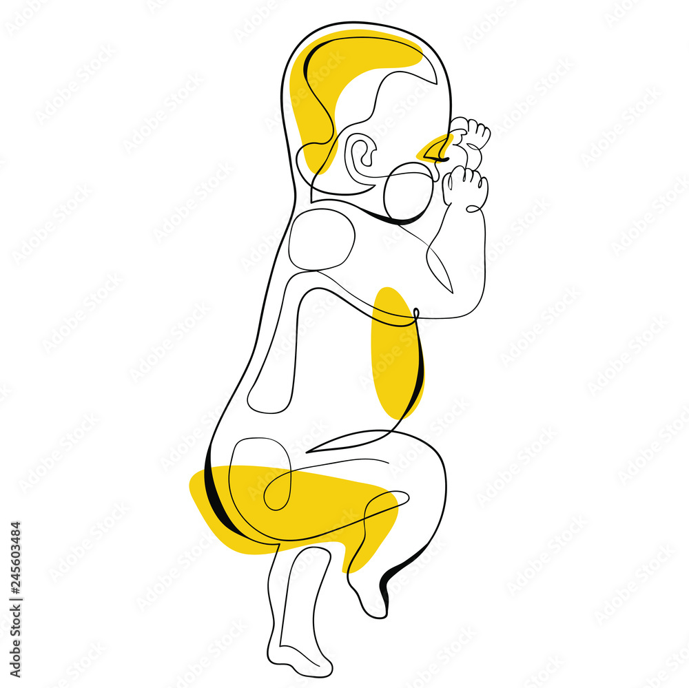 One line drawing vector cute sleeping baby. Modern single line art ...