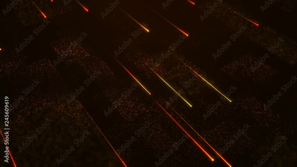 Technological background with flying glowing lines and flickering ...