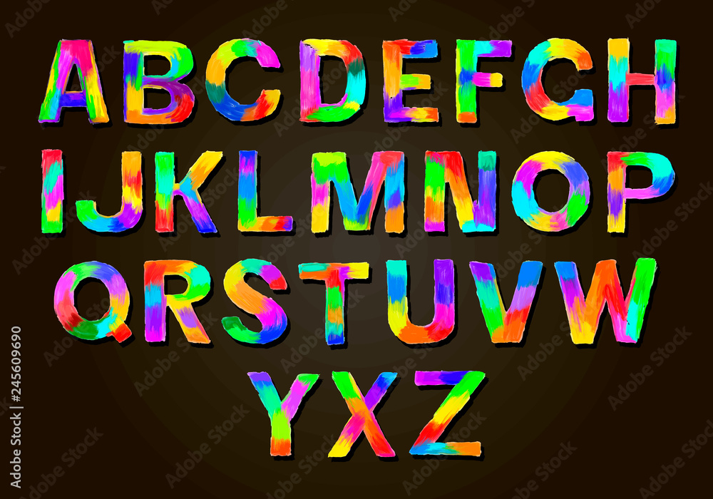 Set of colorful letters. Color vector latin alphabet. Rainbow font ...