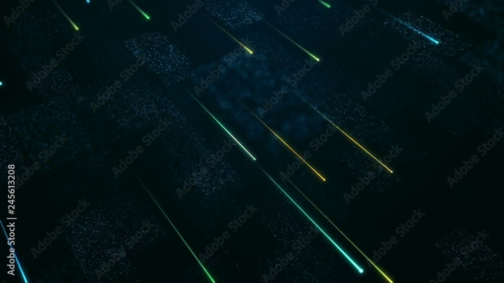 Technological background with flying glowing lines and flickering ...