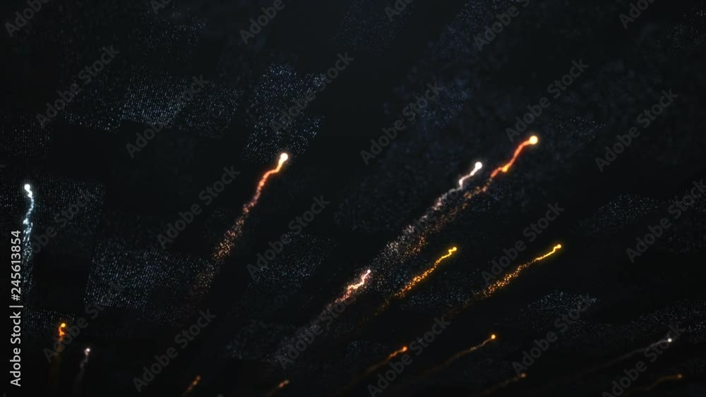 Technological background with flying glowing lines and flickering ...