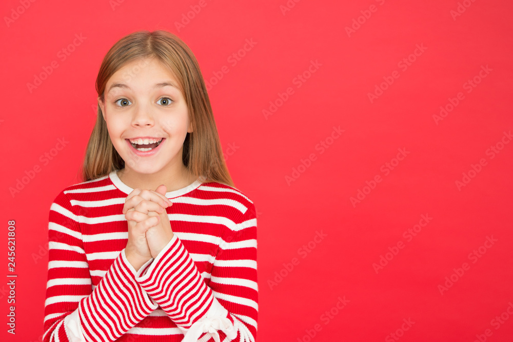 Believe in miracle. Child girl dreaming her wish come true. Miracle ...