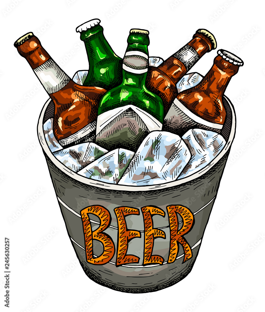 Vector illustration of hand drawn sketch colorful bucket with beer and ...