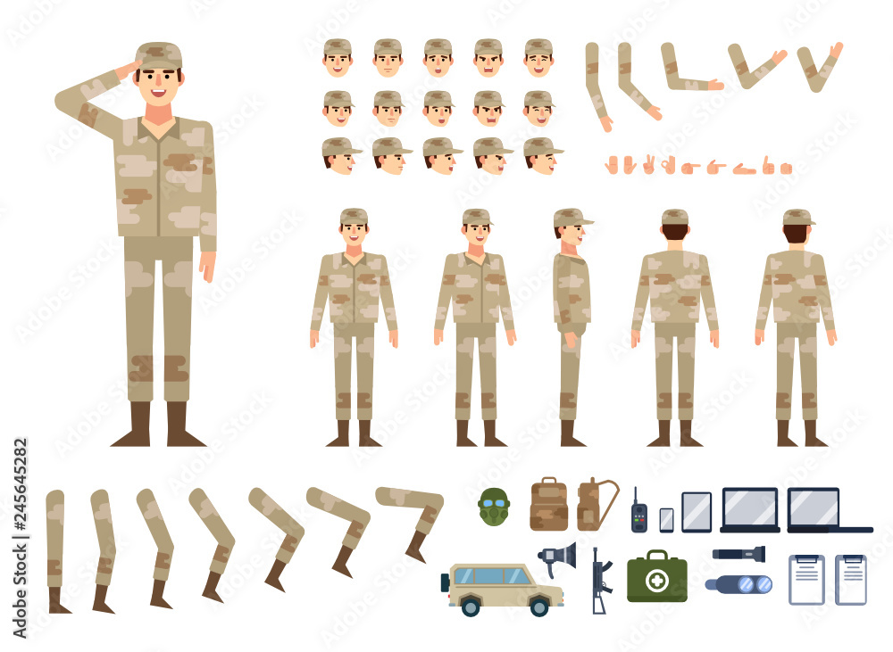 Soldier in military clothing creation kit. Create your own pose, action ...