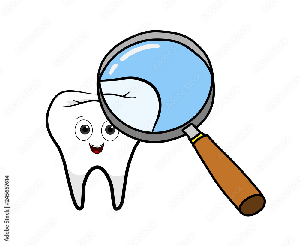 Tooth Examination, a hand drawn vector cartoon illustration of a tooth ...