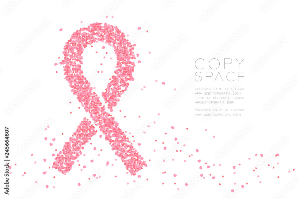 Pink ribbon breast cancer shape Abstract mini heart pattern, World ...