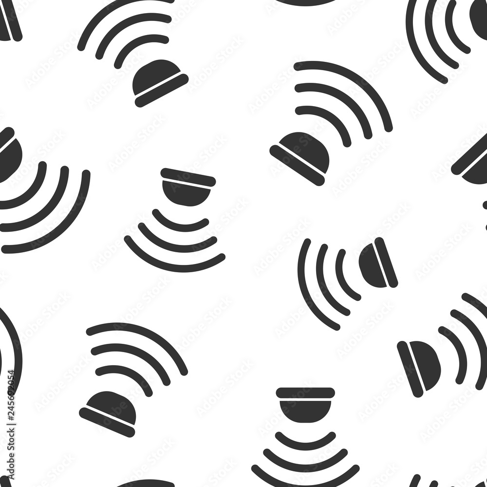 Motion sensor icon seamless pattern background. Sensor waves vector illustration. Security ...