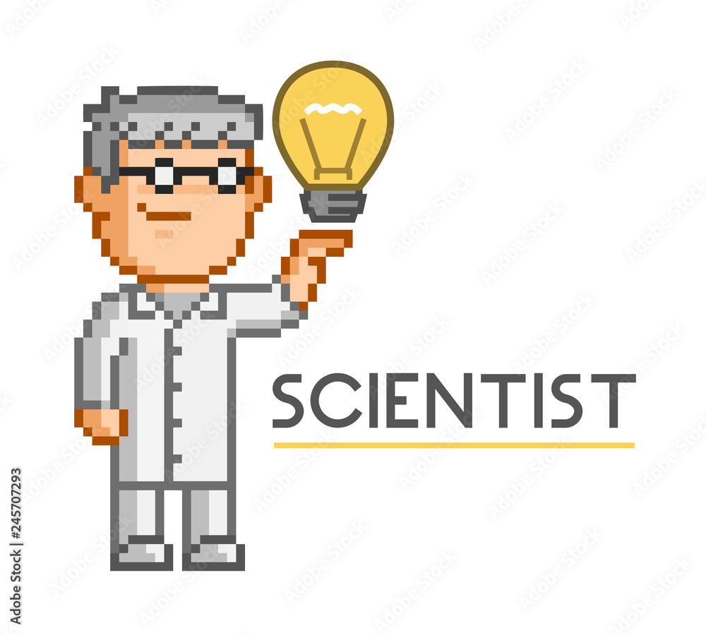 Vector pixel art scientist on white background Stock Vector | Adobe Stock