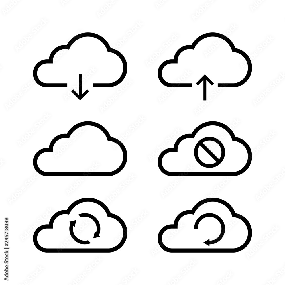 Vector illustration of cloud computing icon set, sign and symbol. Cloud ...