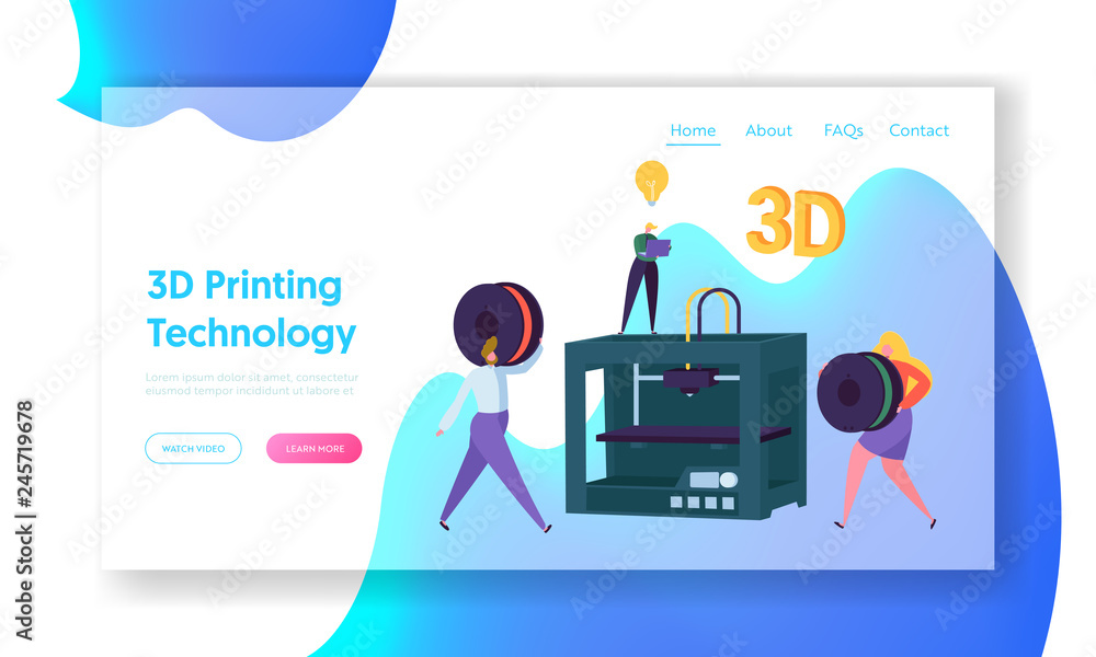 3D Printing Technology Concept Website Template. People carry Print ...