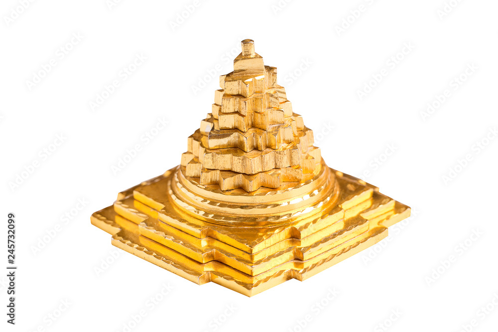 The sacred pyramid of Meru Chakra on a white background. Golden pyramid ...