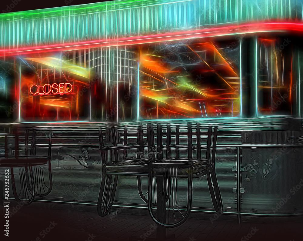 closed retro diner depiction Stock Photo | Adobe Stock