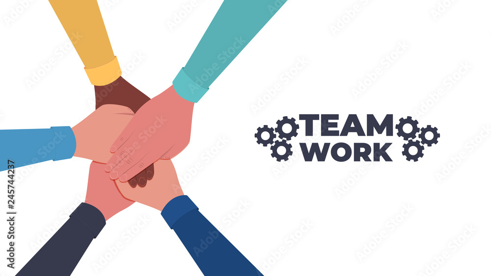 Hands together. Symbol of teamwork and unity. People putting their ...