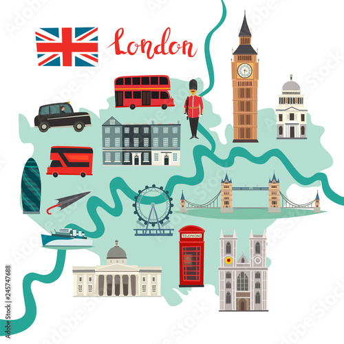 London map vector. Abstract atlas poster. Illustrated map of London for ...