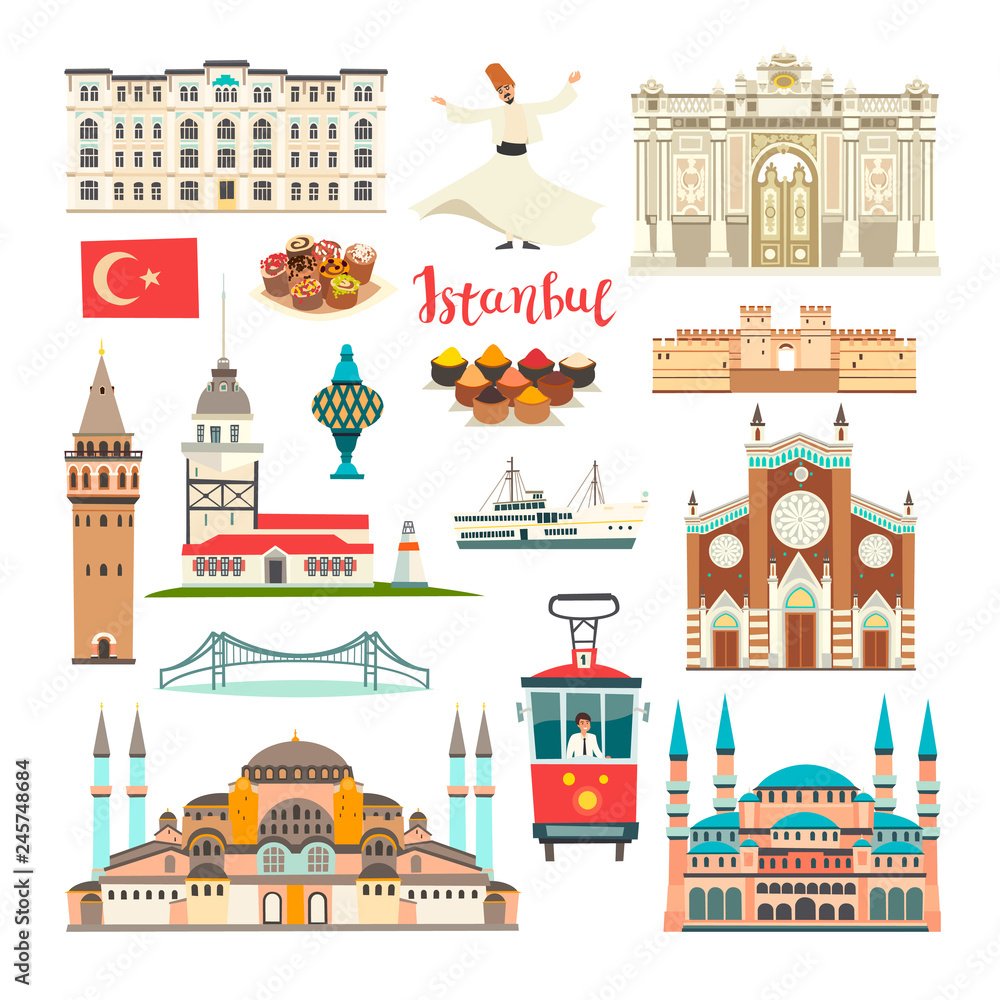 Istanbul City colorful vector collection. Istanbul building and ...