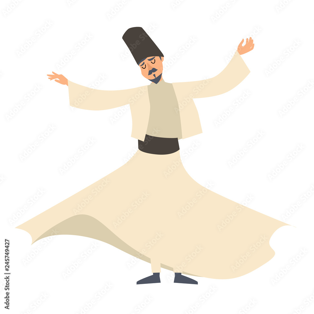 Dervish dancer vector illustration. Turkish man cartoon style character ...