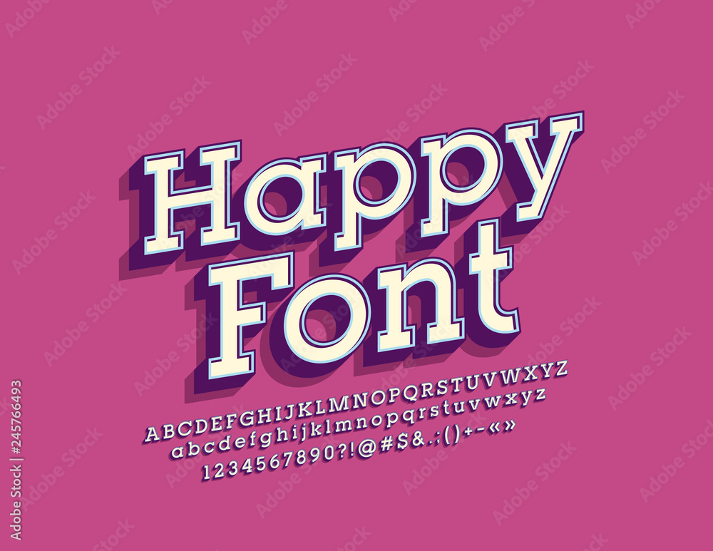 Vector 3D Retro style Happy Font. Vintage Elegant Alphabet Letters ...