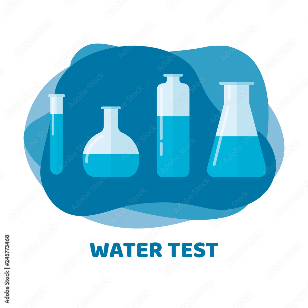 Water test, different glass vessels for. illustration in flat style ...