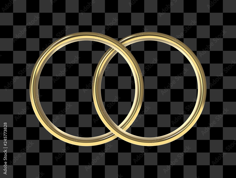 Luxury golden crossed rings on transparent background. Front view to ...