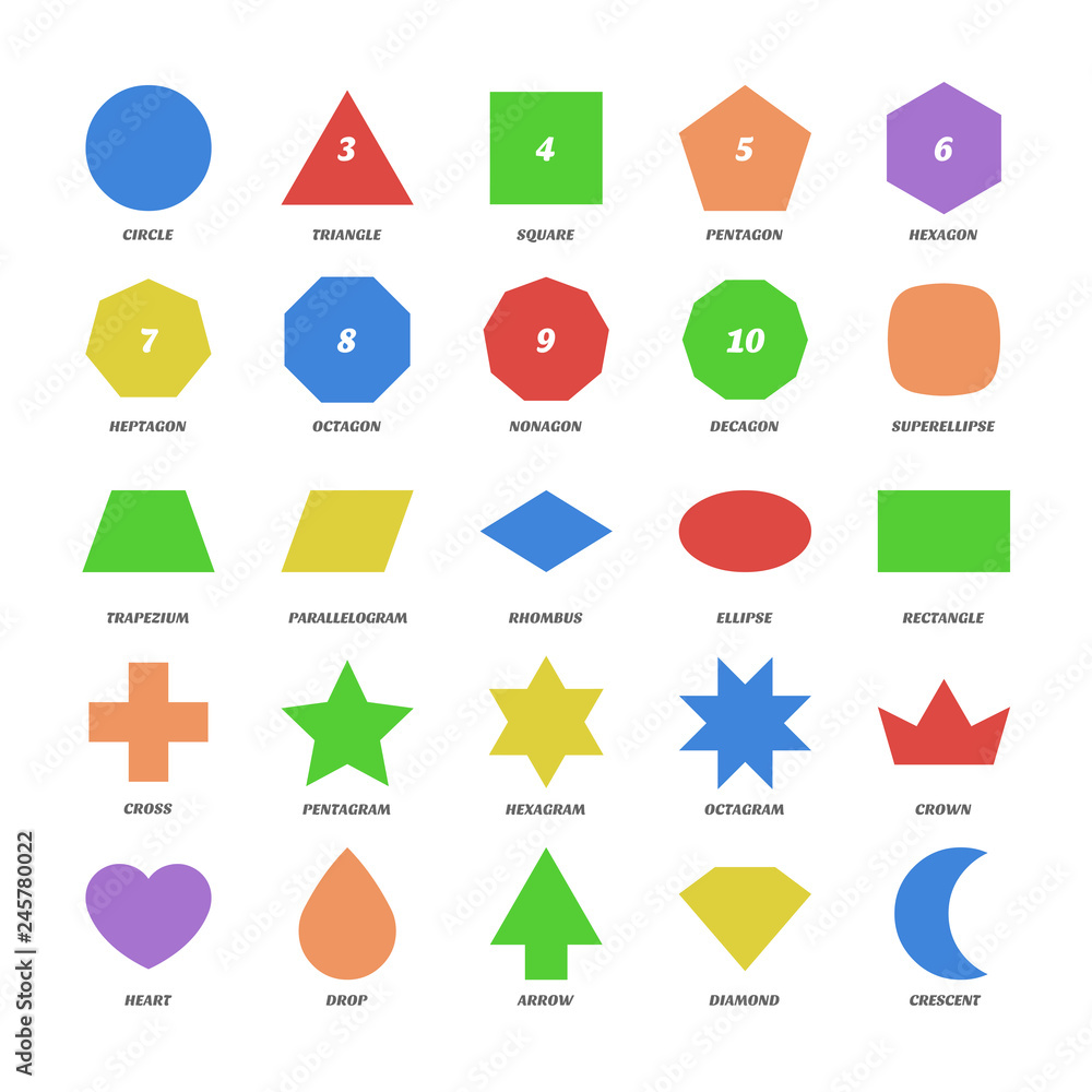 Vecteur Stock Big color set vector basic 2d shapes. Circle, triangle ...