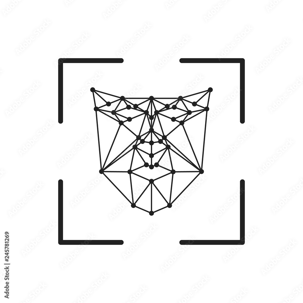 Square facial recognition identification scan line art vector icon for ...