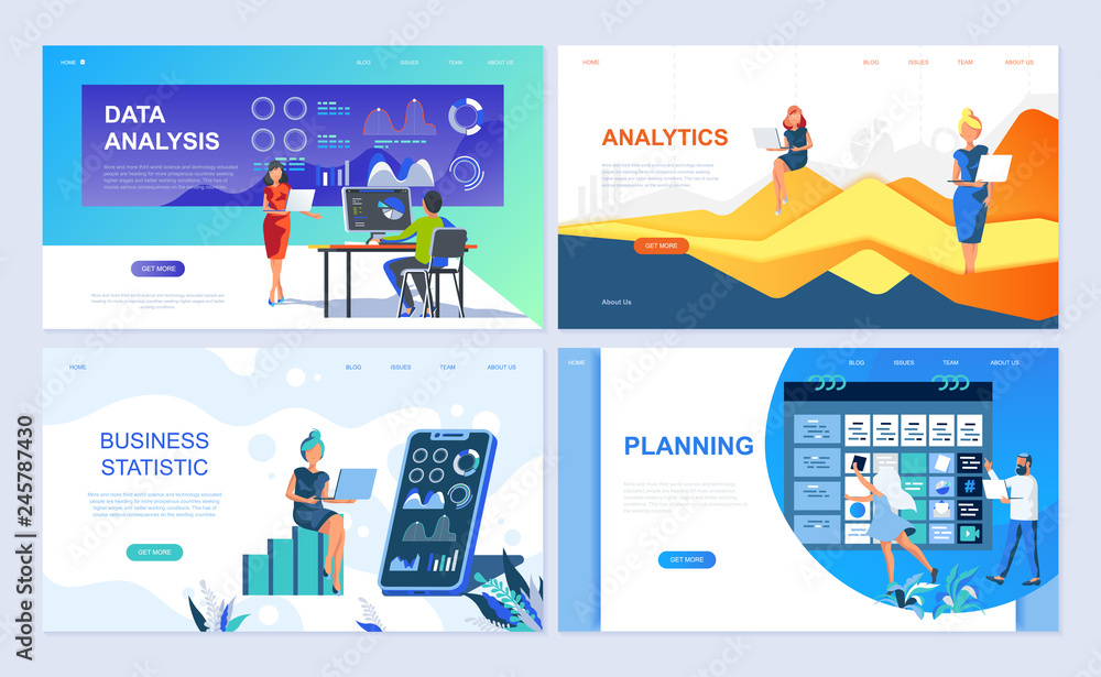 Set of landing page template for Data Analysis, Analytics, Business ...