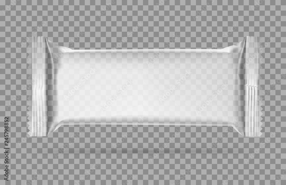 Blank flow package mockup. Vector illustration on transparent ...