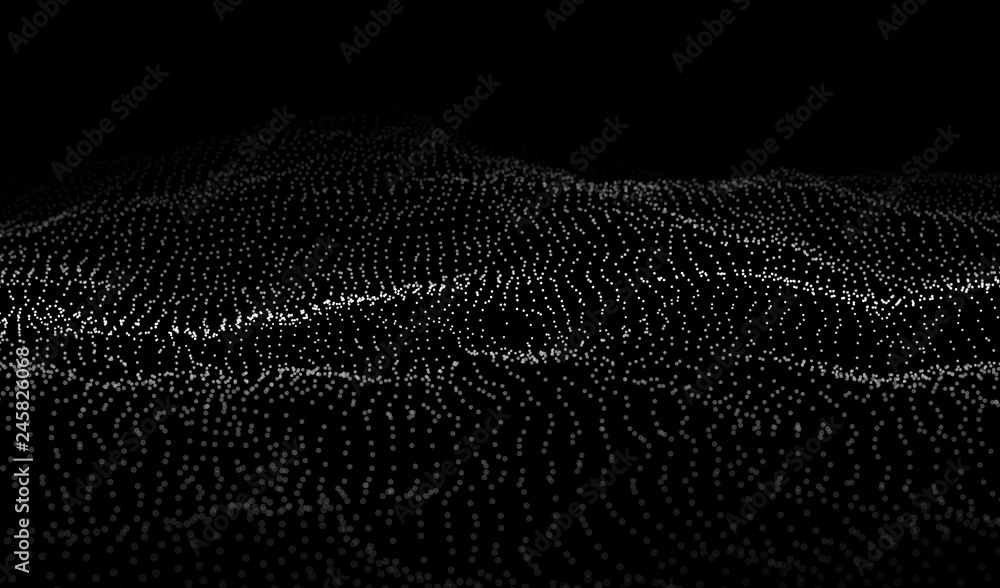 Wave 3d. Wave of particles. Futuristic point wave. Design for poster ...
