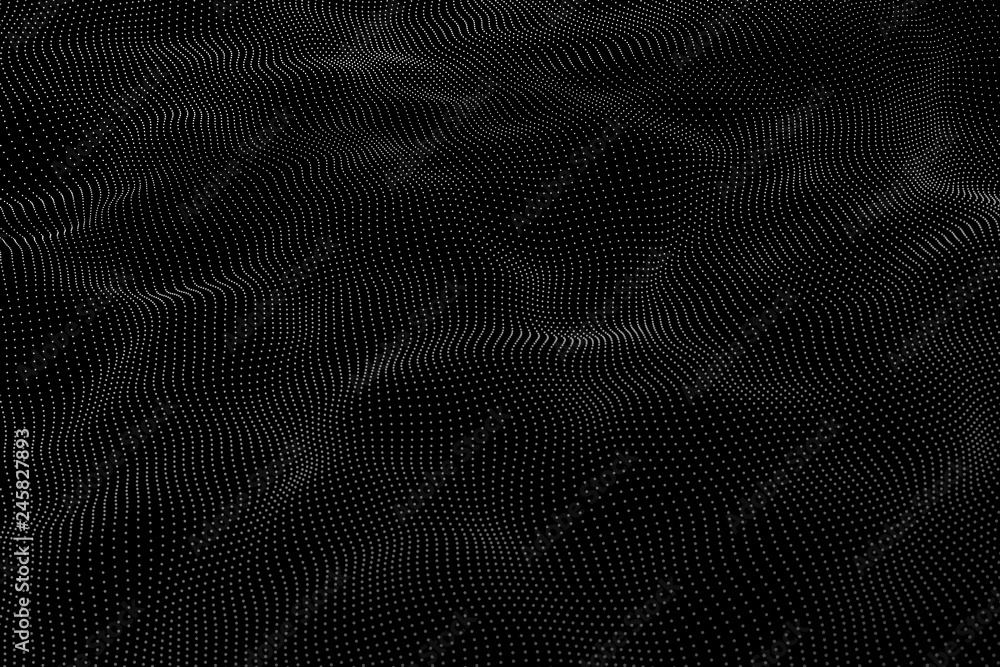 Wave 3d. Wave of particles. Futuristic point wave. Design for poster ...