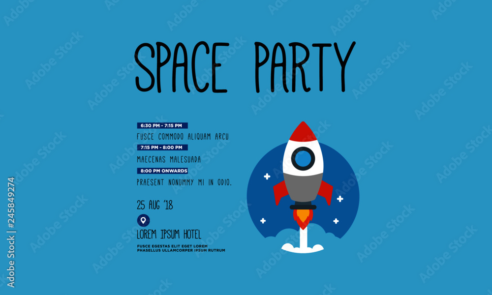 Space Theme Party Invitation Design with Where and When Details Stock ...