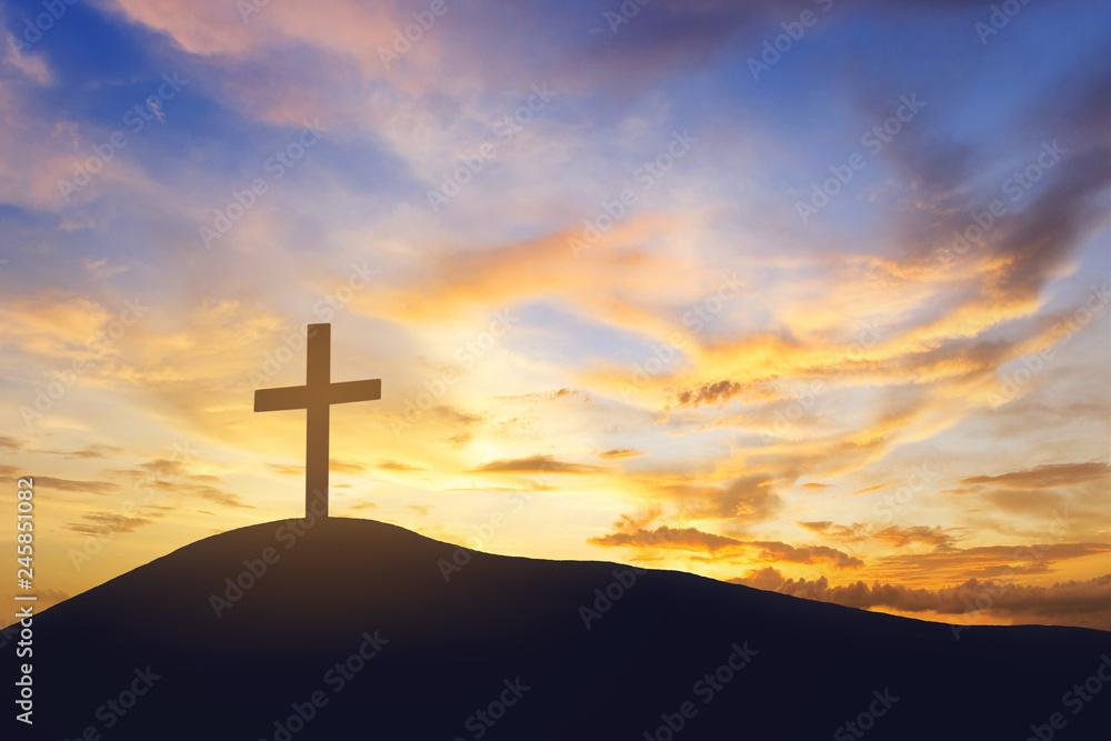 sunrise and cross on mountain Stock Photo | Adobe Stock